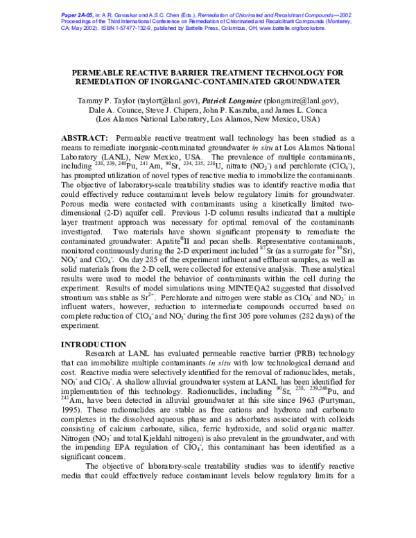 (PDF) Permeable Reactive Barrier Treatment Technology for Remediation ...