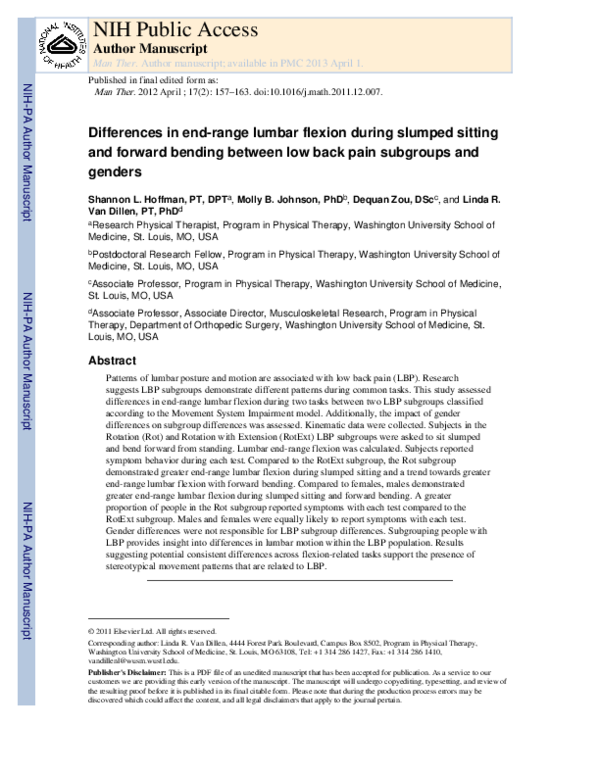 (PDF) Differences in end-range lumbar flexion during slumped sitting ...