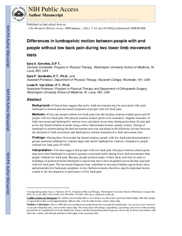 (PDF) Differences in lumbopelvic motion between people with and people ...