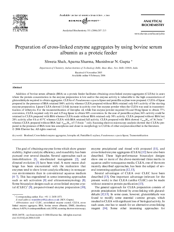 (PDF) BSA-Enhanced Cross-Linked Enzyme Aggregates