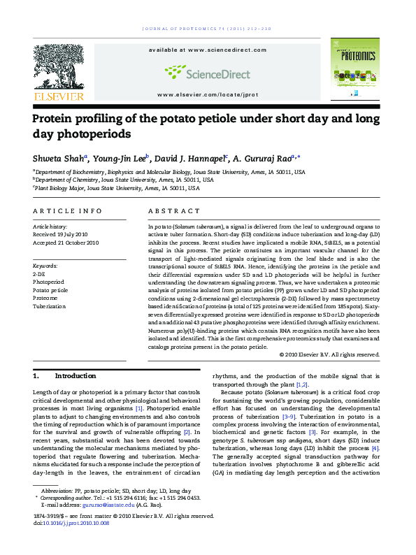 (PDF) Protein profiling of the potato petiole under short day and long ...