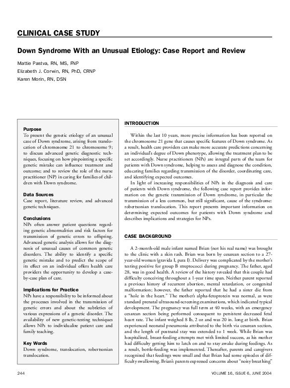 (PDF) Down Syndrome With an Unusual Etiology: Case Report and Review