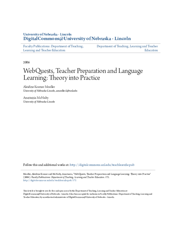 (PDF) WebQuests, teacher preparation and language learning: Theory into practice