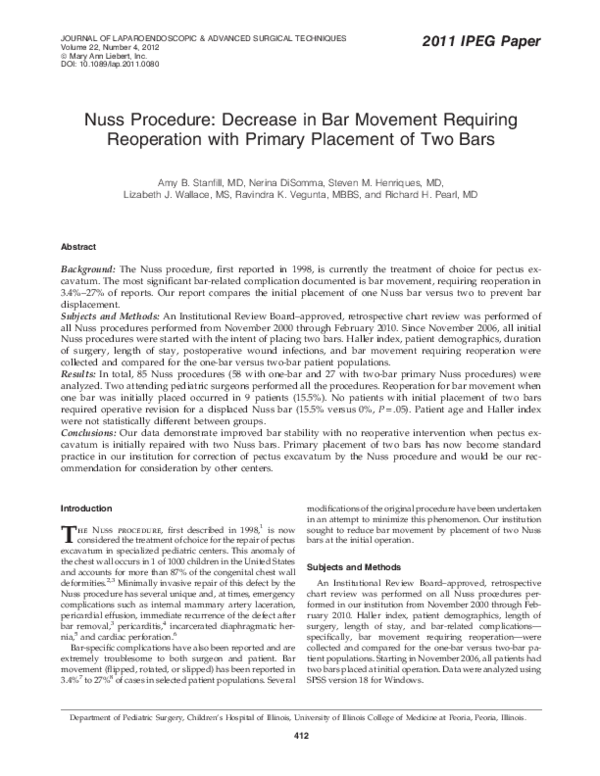 (PDF) Nuss Procedure: Decrease in Bar Movement Requiring Reoperation ...