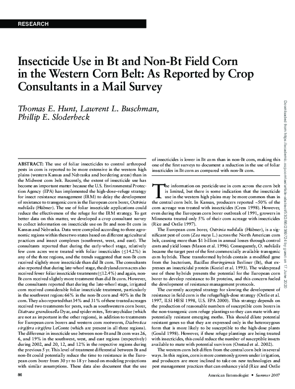 (PDF) Insecticide Use in Bt and Non-Bt Field Corn in the Western Corn ...