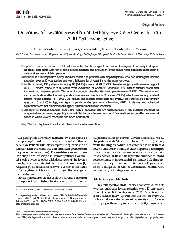 (PDF) Outcomes of Levator Resection at Tertiary Eye Care Center in Iran ...