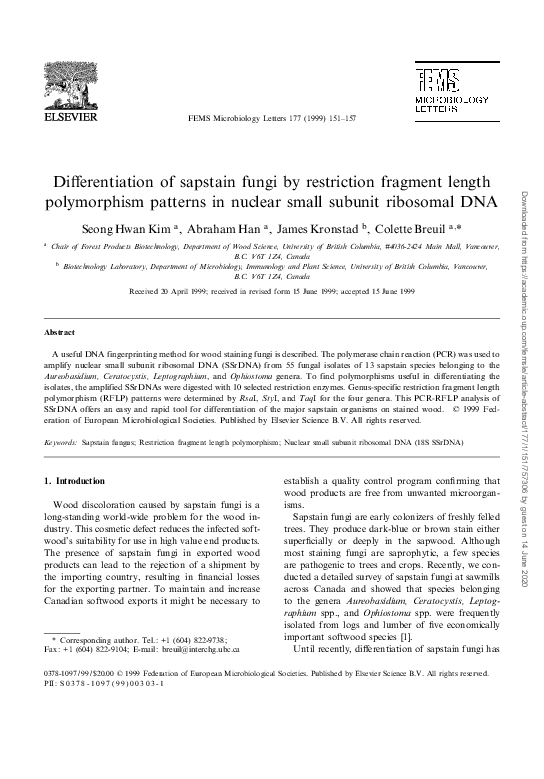 (PDF) Differentiation of sapstain fungi by restriction fragment length ...