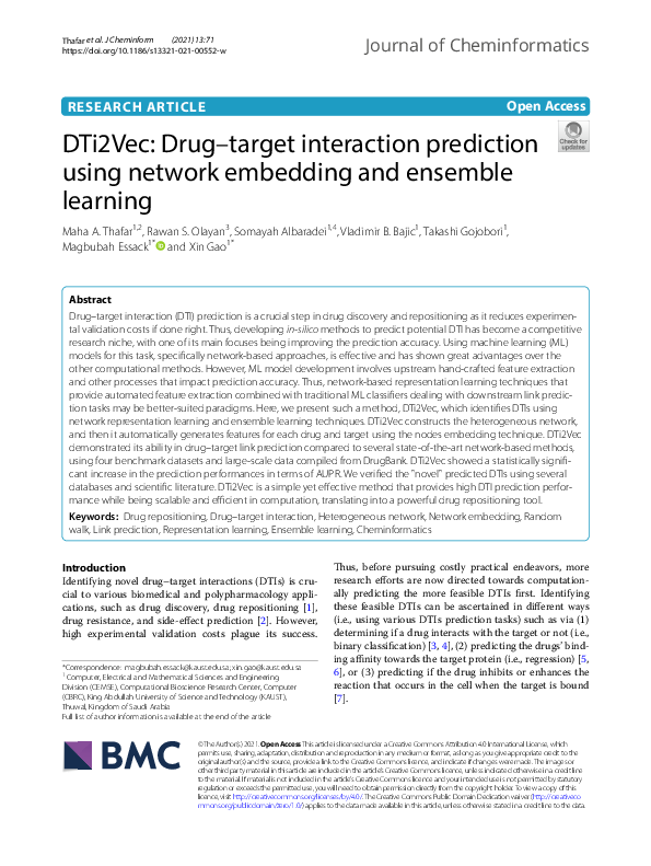 Pdf Dti2vec Drugtarget Interaction Prediction Using Network Embedding And Ensemble Learning