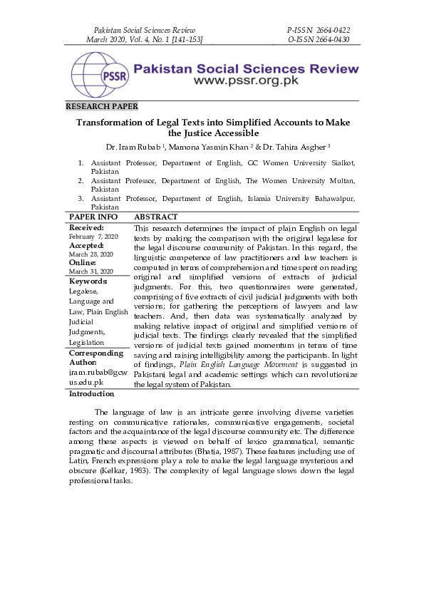 (PDF) Transformation of Legal Texts into Simplified Accounts to Make ...