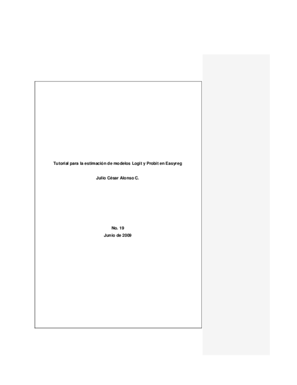 (PDF) Tutorial para la estimación de modelos logit y probit en easyreg | Julio Cesar C Alonso ...