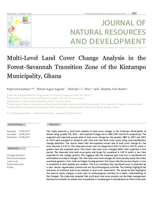 (PDF) Multi-Level Land Cover Change Analysis in the Forest-Savannah ...