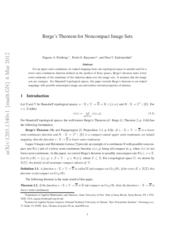 (PDF) Berge’s theorem for noncompact image sets
