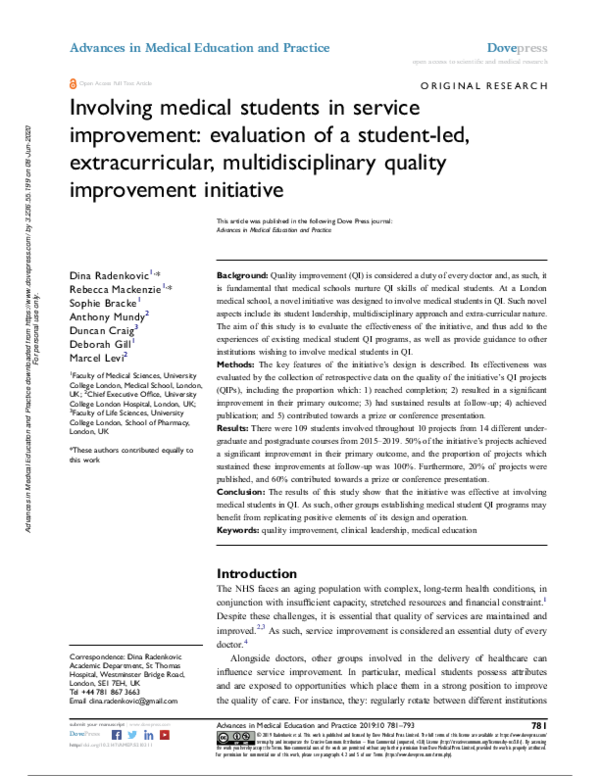 (PDF) Involving medical students in service improvement: evaluation of ...