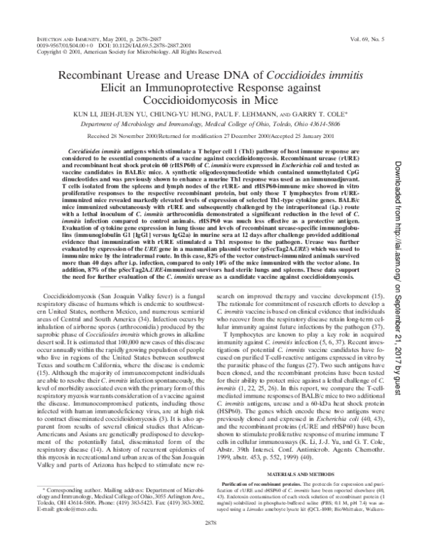 (PDF) Recombinant Urease and Urease DNA of Coccidioides immitis Elicit ...
