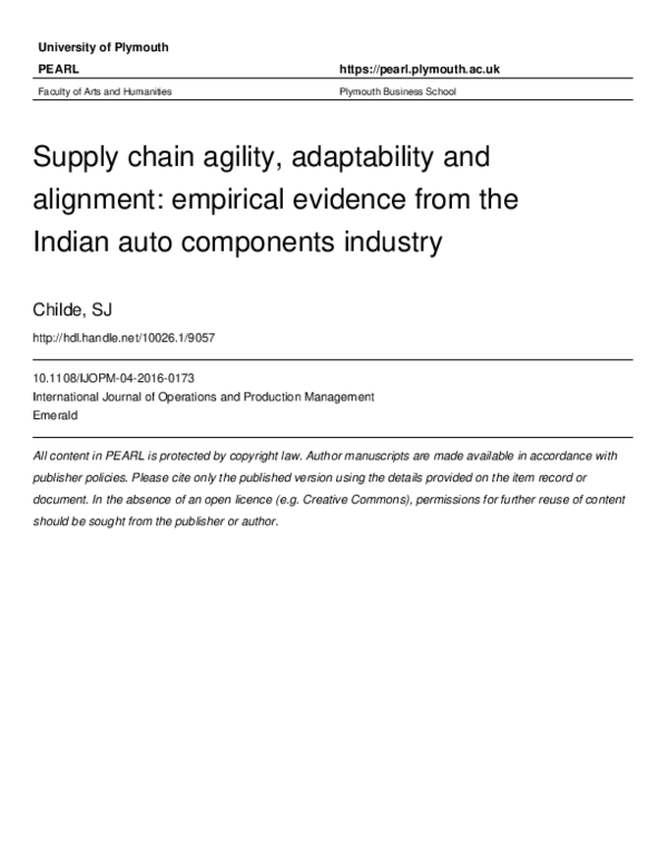 (PDF) Supply chain agility, adaptability and alignment
