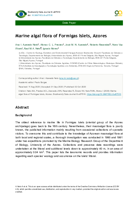 (PDF) Marine algal flora of Formigas Islets, Azores