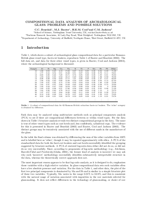 (PDF) Compositional data analysis of archaeological glass: problems and possible solutions