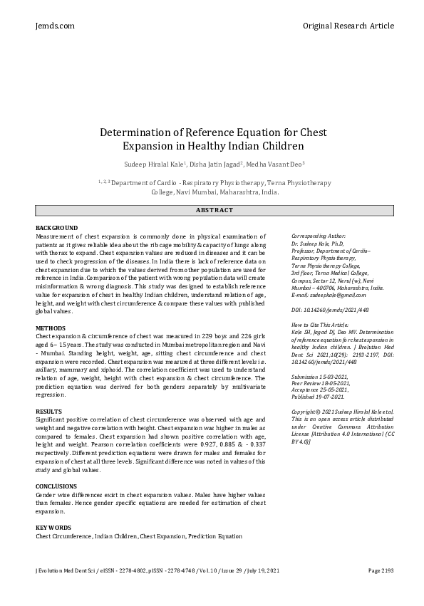 (PDF) Determination of Reference Equation for Chest Expansion in ...