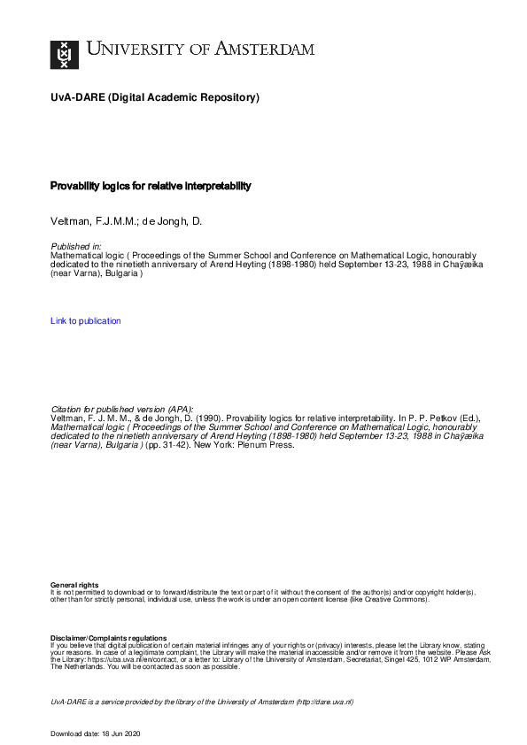 (PDF) Provability logics for relative interpretability