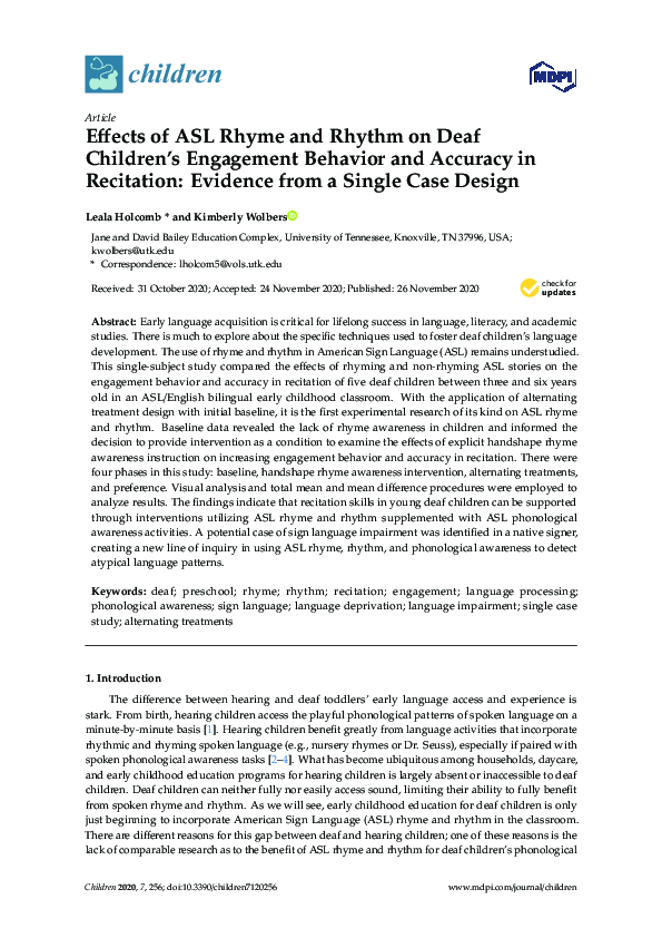 (PDF) Effects of ASL Rhyme and Rhythm on Deaf Children’s Engagement ...