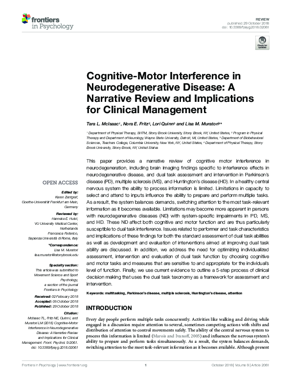 (PDF) Cognitive-Motor Interference in Neurodegenerative Disease: A Narrative Review and ...