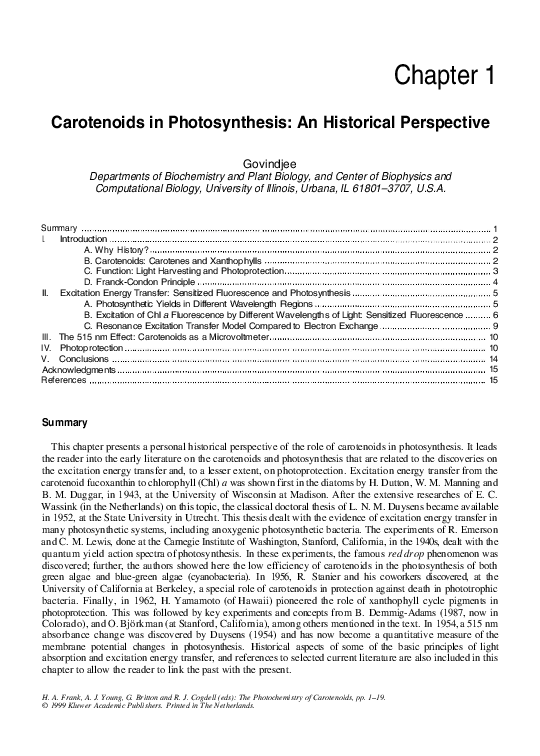 (PDF) Carotenoids in Photosynthesis: An Historical Perspective