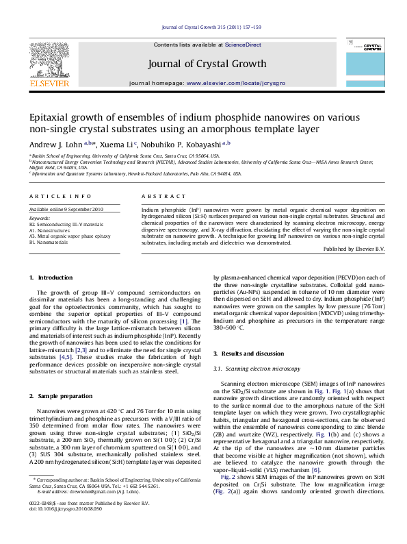 (PDF) Epitaxial growth of ensembles of indium phosphide nanowires on various non-single crystal ...