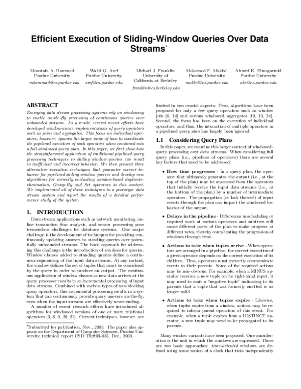 (PDF) Efficient execution of sliding-window queries over data streams
