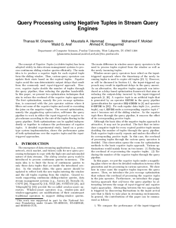 Pdf Query Processing Using Negative Tuples In Stream Query Engines