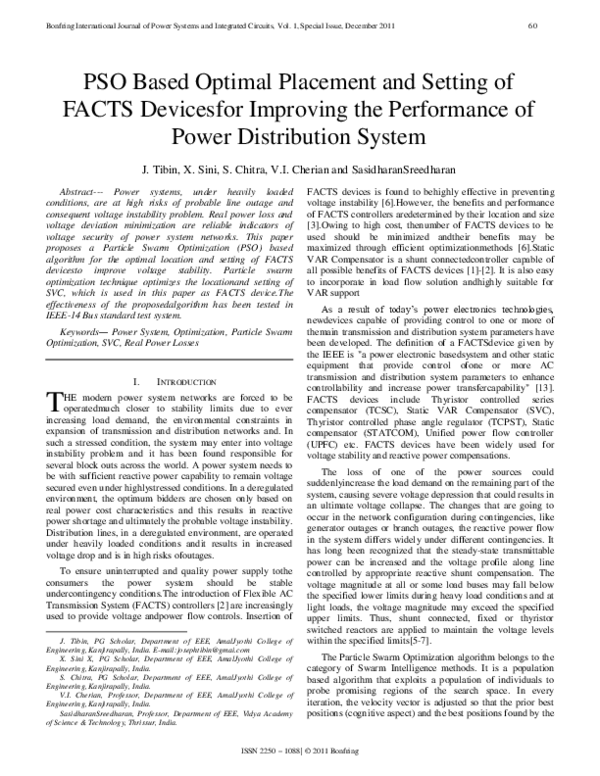 Pdf Pso Based Optimal Placement And Setting Of Facts Devices For Improving The Performance Of