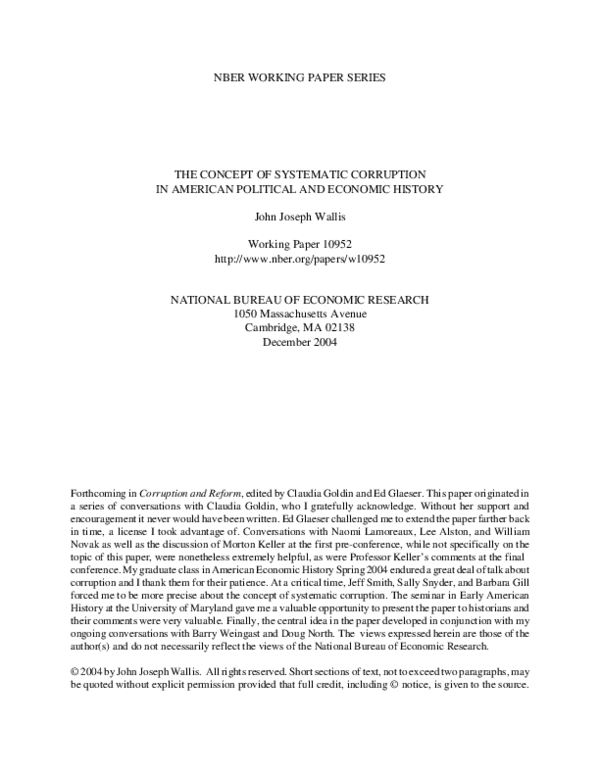 (PDF) The Concept of Systematic Corruption in American Political and ...