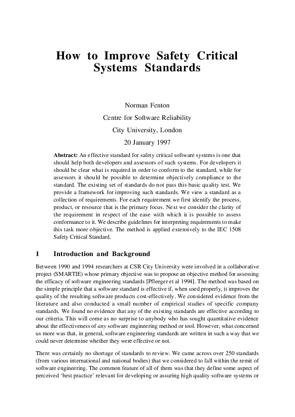 (PDF) How to Improve Safety Critical Systems Standards