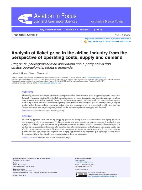 (PDF) Analysis of ticket price in the airline industry from the ...