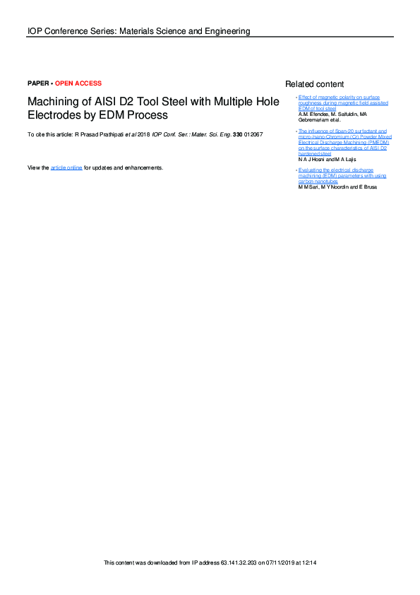 (PDF) Machining of AISI D2 Tool Steel with Multiple Hole Electrodes by ...