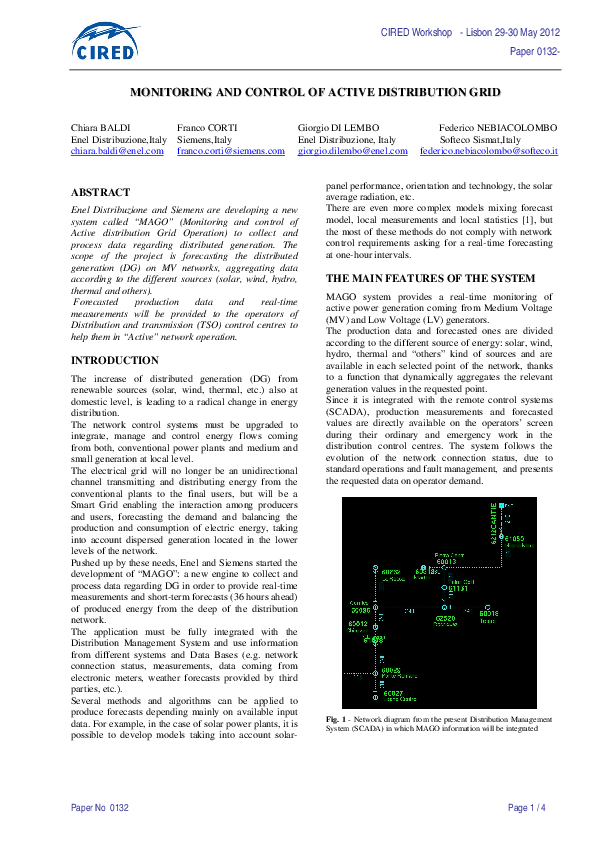 (PDF) Monitoring and control of active distribution grid