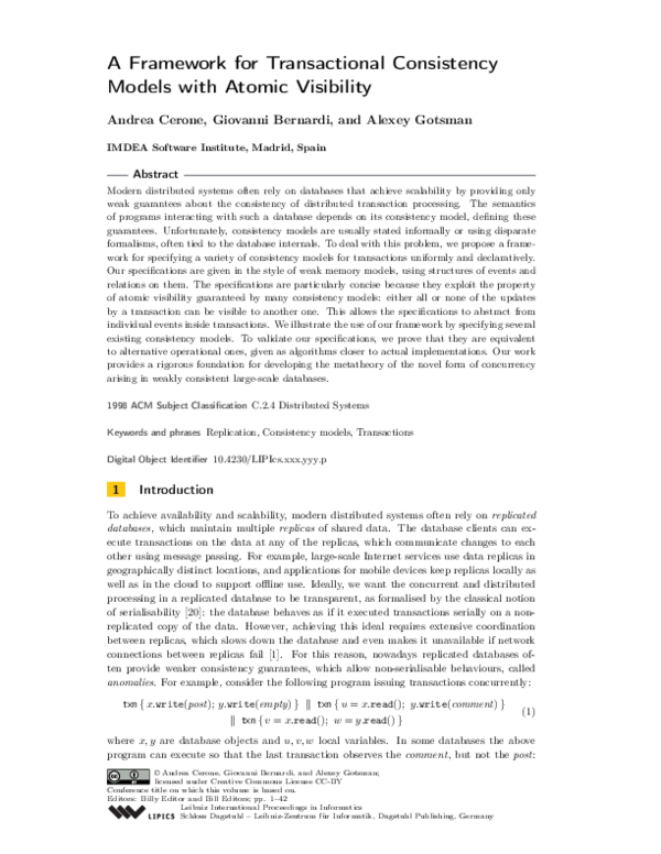 (PDF) A framework for transactional consistency models with atomic visibility