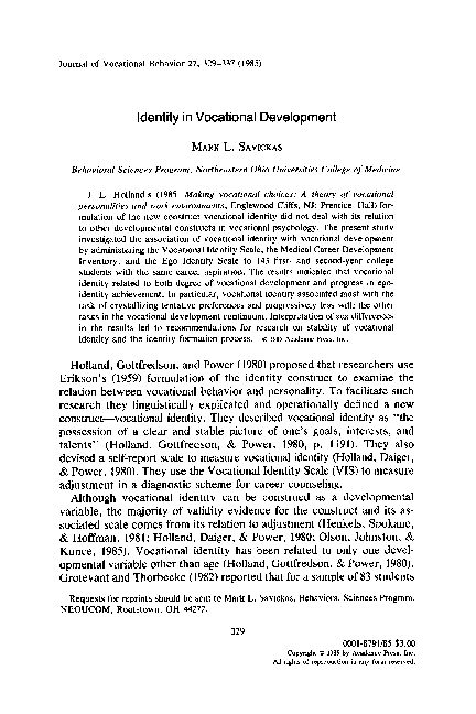 (PDF) Identity in vocational development