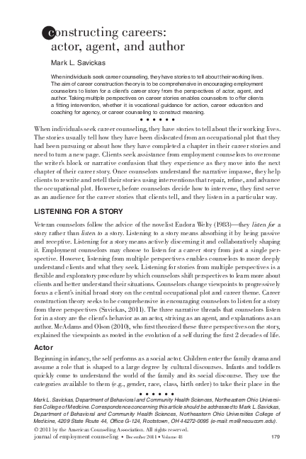 (PDF) Constructing careers: actor, agent, and author