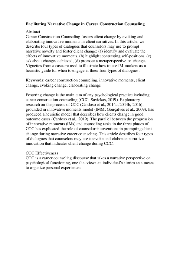 (PDF) Facilitating Narrative Change in Career Construction Counseling