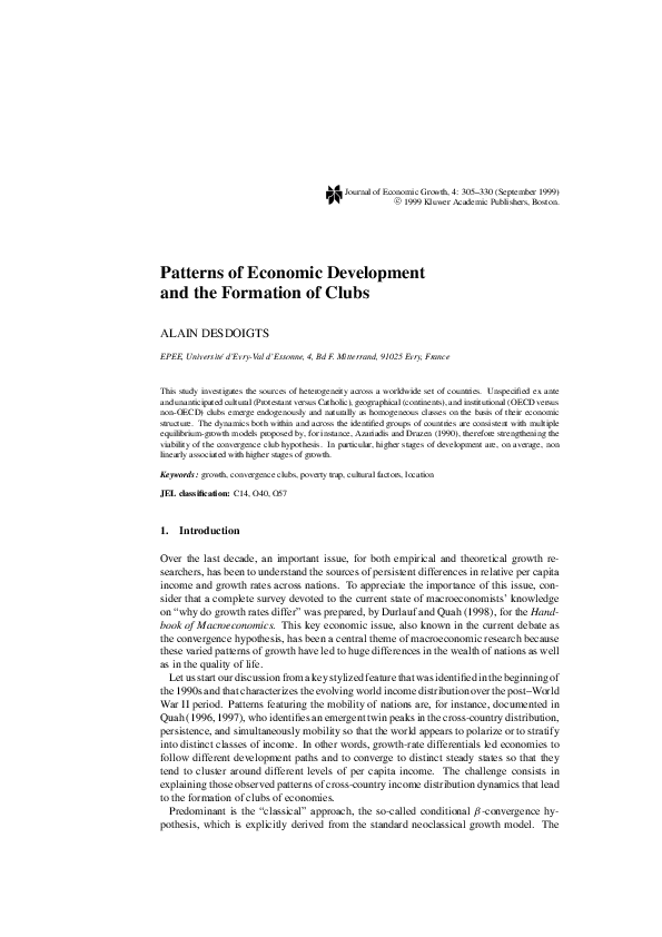 (PDF) Patterns of economic development and the formation of clubs