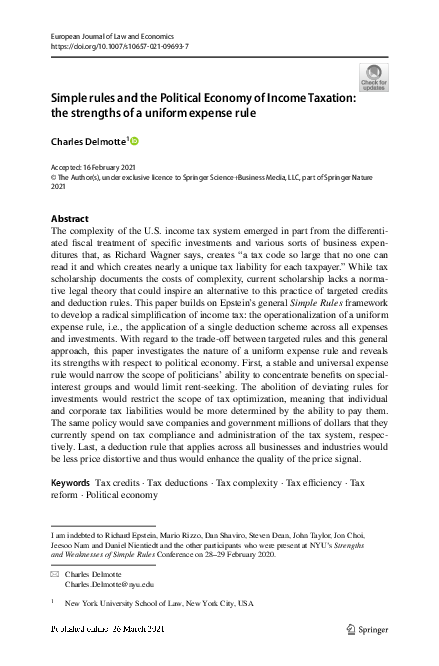 (PDF) Simple rules and the Political Economy of Income Taxation: the ...