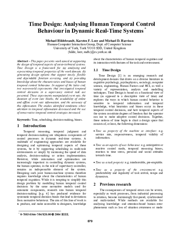 Pdf Time Design Analysing Human Temporal Control Behaviour In Dynamic Real Time Systems