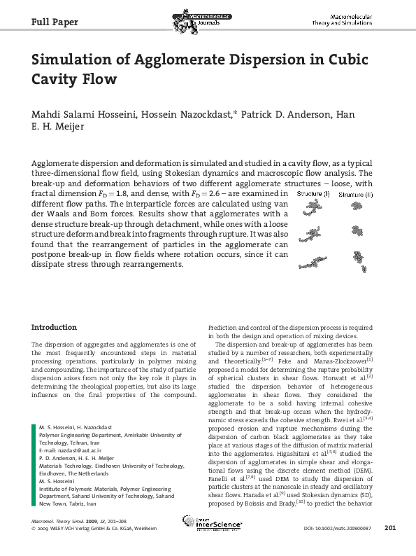 (PDF) Simulation of agglomerate dispersion in a cubic cavity flow