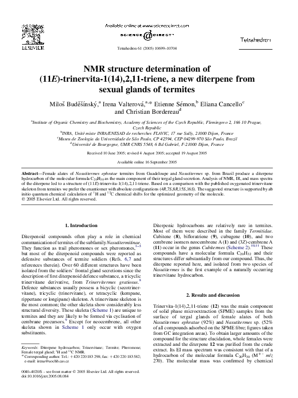 (PDF) NMR structure determination of (11E)-trinervita-1(14),2,11-triene ...