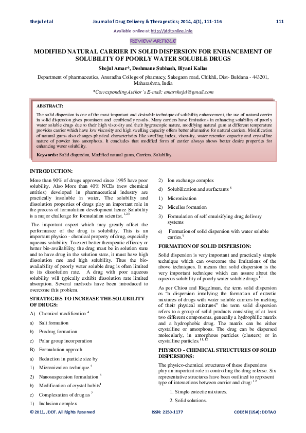 (PDF) Modified Natural Carrier in Solid Dispersion for Enhancement of ...