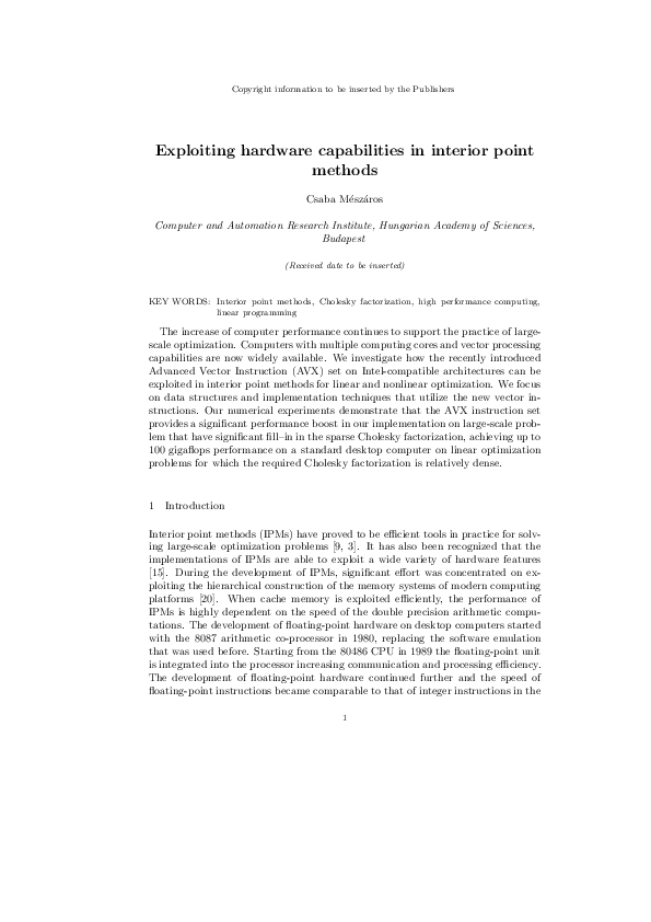 (PDF) Exploiting hardware capabilities in interior point methods