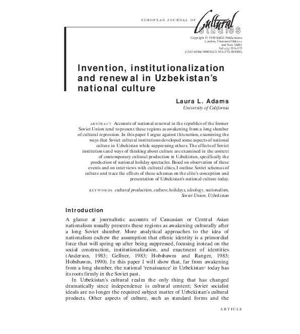 (PDF) Invention, Institutionalization and Renewal in Uzbekistan's ...