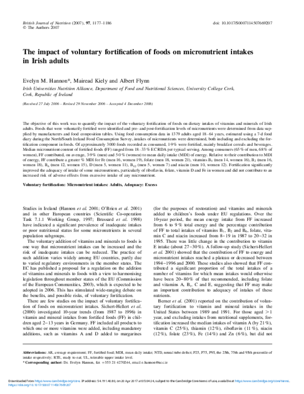 (PDF) The impact of voluntary fortification of foods on micronutrient ...