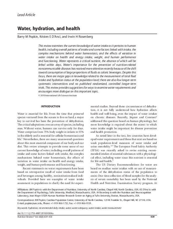 (PDF) Water, hydration, and health