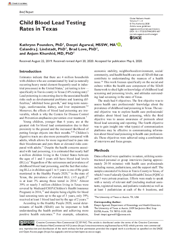 (PDF) Child Blood Lead Testing Rates in Texas